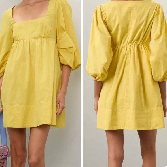 STAUD | Dresses | Staud Yellow Puff 34 Sleeve Dress Large Bright Yellow ...